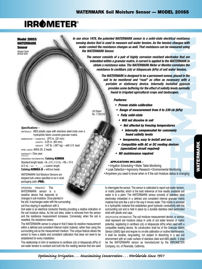 Irrometer Sensor 200SS Watermark PDF | PDF | Soil | Electrical ...
