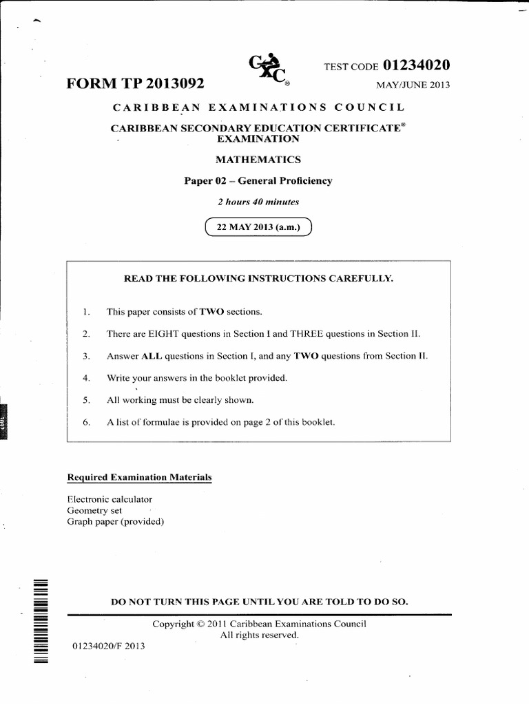 Mathematics May 2013 Csec CXC | PDF | Science | Teaching Mathematics