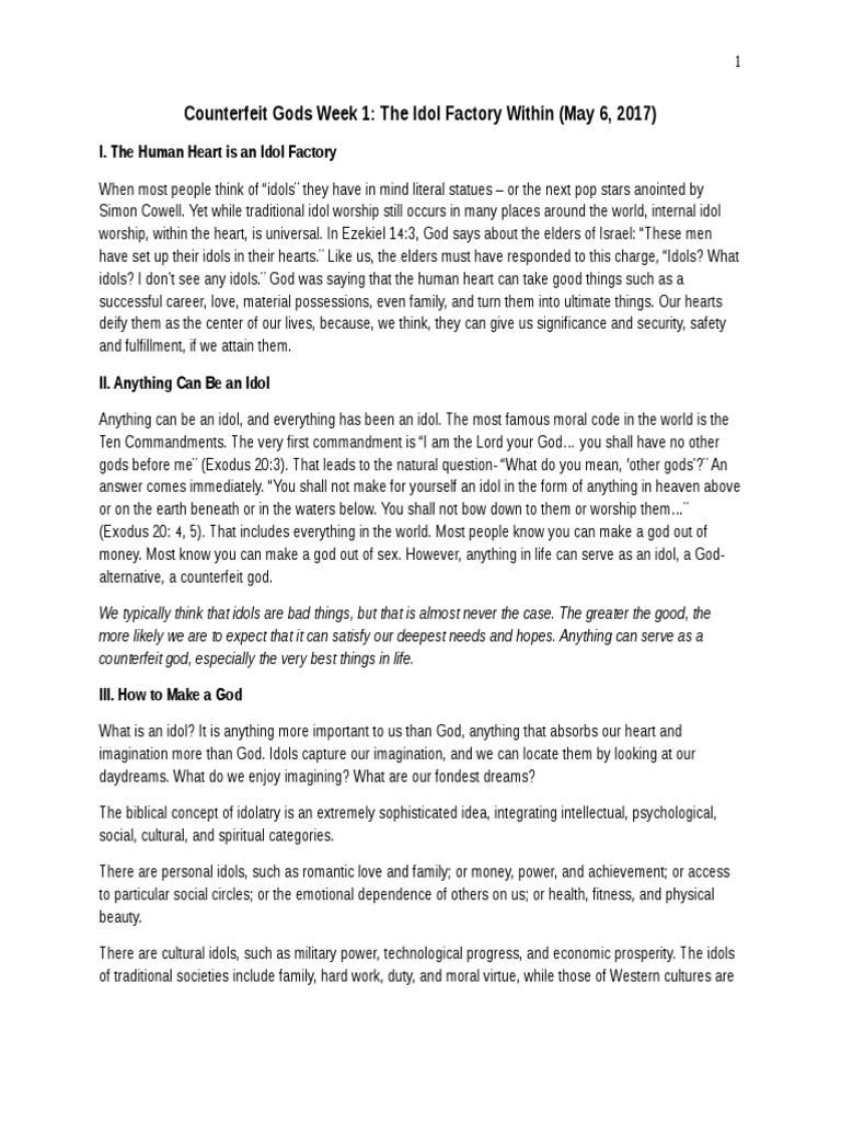 Counterfeit Gods Week 1 | PDF | Idolatry | Religious Belief And Doctrine