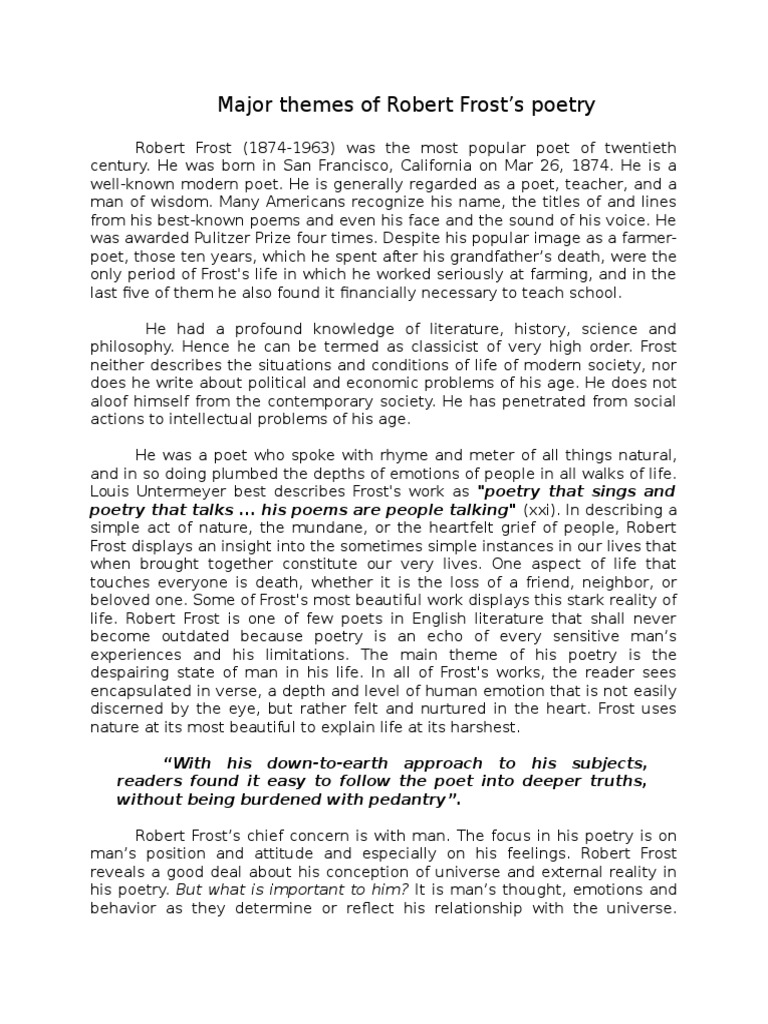 Themes of Robert Frosts Poetry | PDF | Solitude | Social Alienation