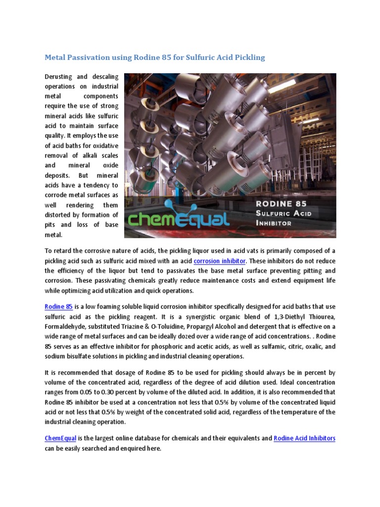 Metal Passivation Using Rodine 85 For Sulfuric Acid Pickling ...