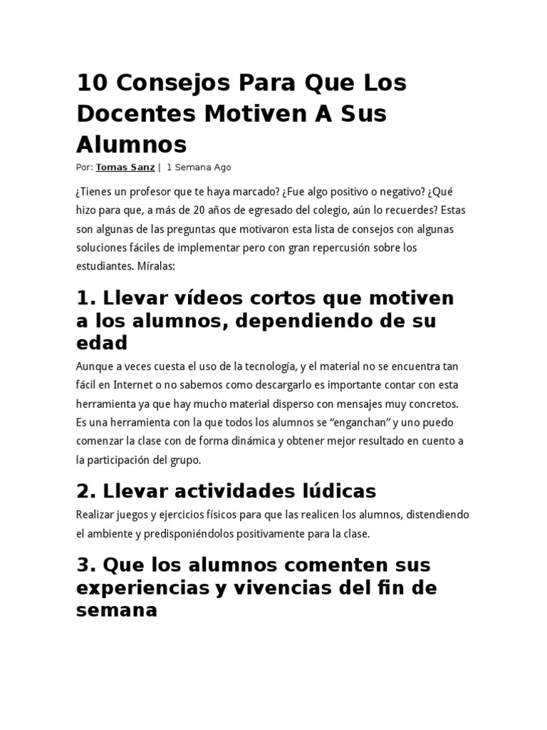 10 Consejos para Motivar a Alumnos | PDF | Maestros | Adultos