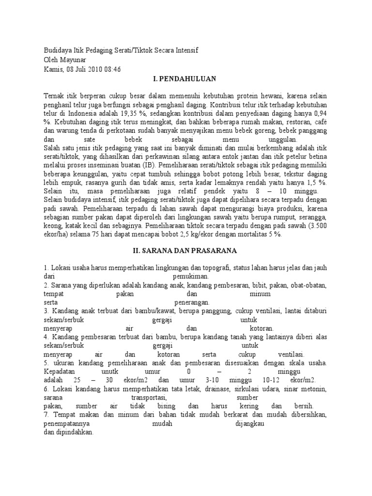 Budidaya Itik Pedaging Serati | PDF | Sains & Matematika | Teknologi ...