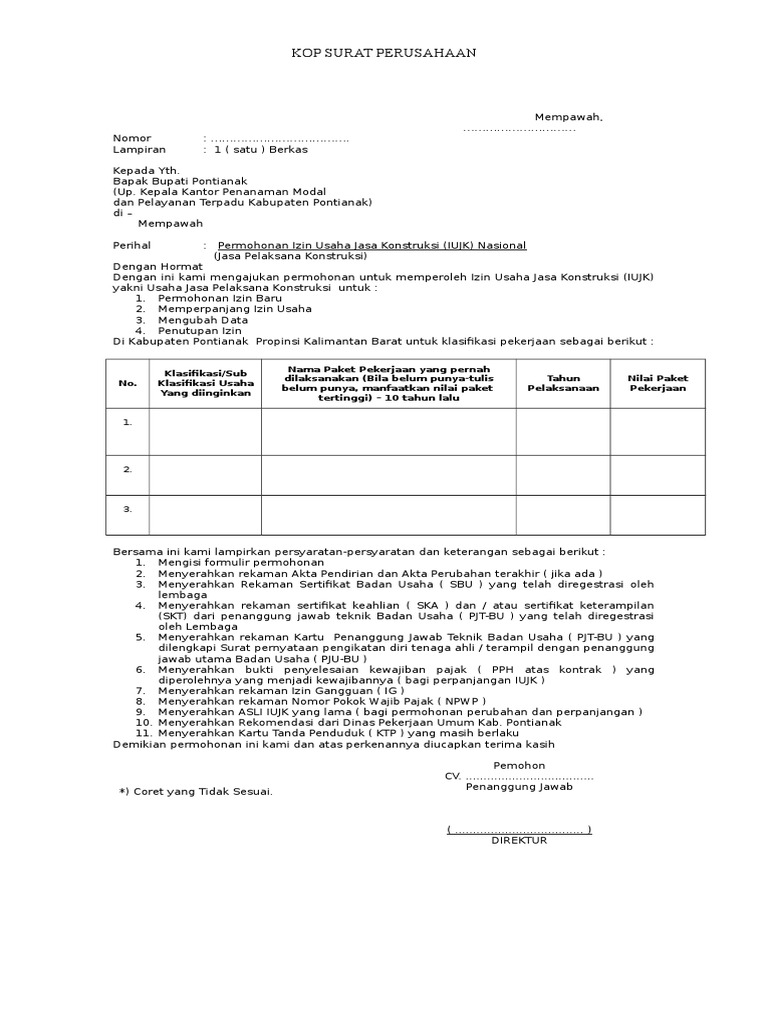 Permohonan IUJK PELAKSANA | PDF