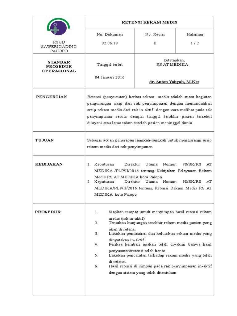 Spo Retensi Rekam Medik | PDF | Hukum | Kesehatan Holistik