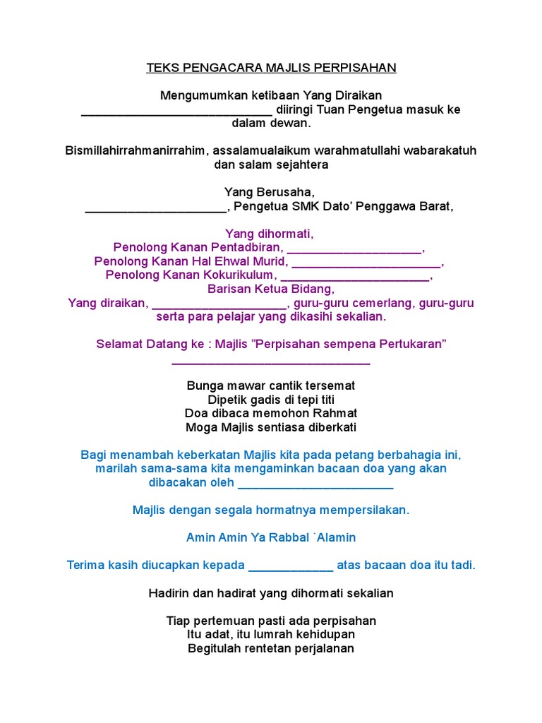 Teks MC Majlis Perpisahan | PDF