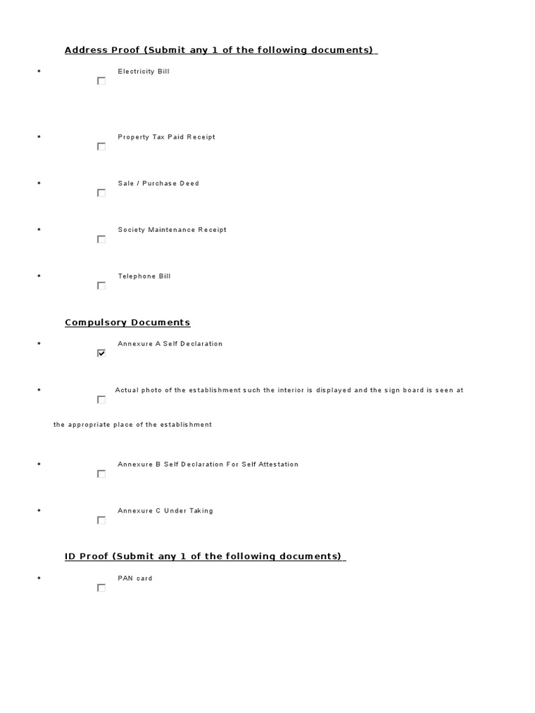 Address Proof (Submit Any 1 of The Following Documents) | PDF