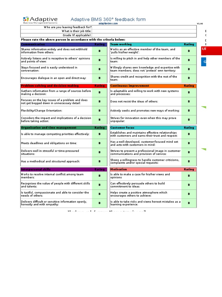 360 Degree Feedback Excel Template Free AdaptiveBMS | PDF | Motivation ...