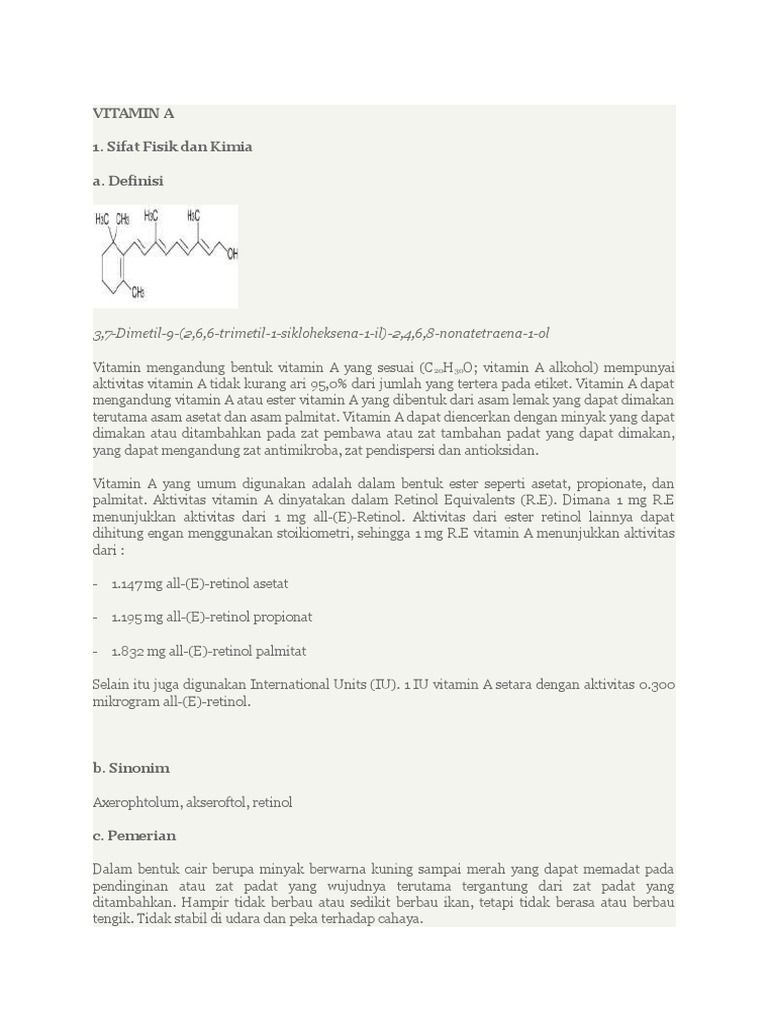 KADAR VITAMIN A DALAM SEDIAAN | PDF
