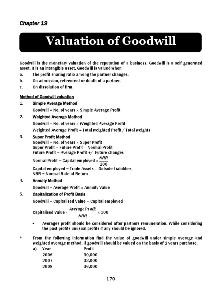 19 Valuation of Goodwill PDF | PDF | Goodwill (Accounting) | Valuation (Finance)