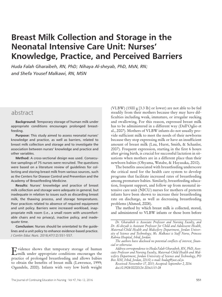 Breast Milk Collection and Storage in The | PDF | Neonatal Intensive ...