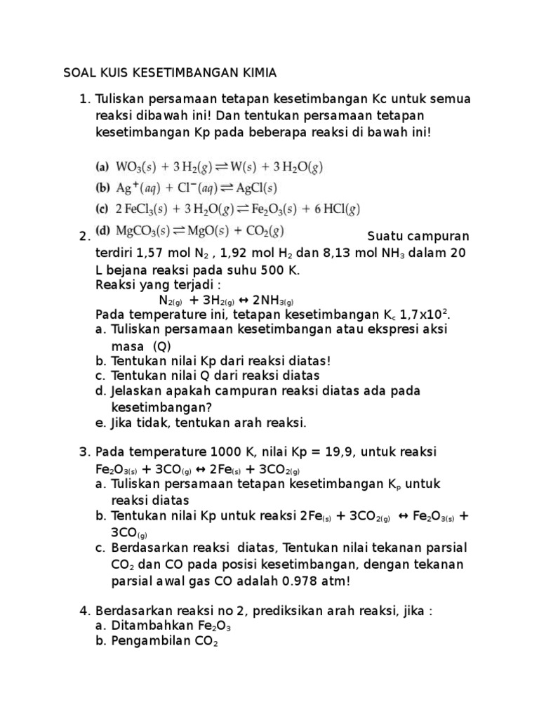 Soal Kesetimbangan Kimia | PDF
