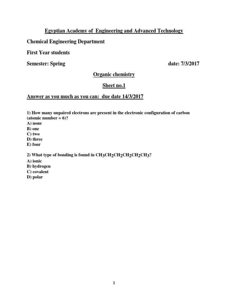 Organic Chemistry Sheet Answers | PDF | Alkane | Hydrocarbons