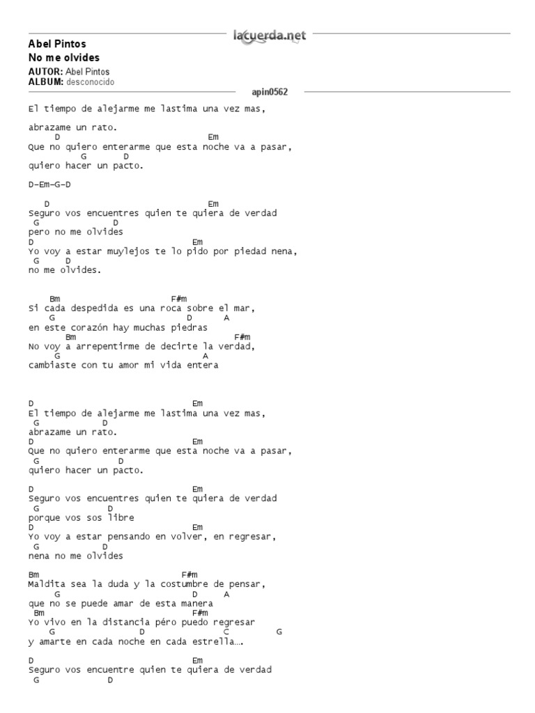 Abel Pintos, No Me Olvides - Letra y Acordes | PDF | Música grabada | Ocio