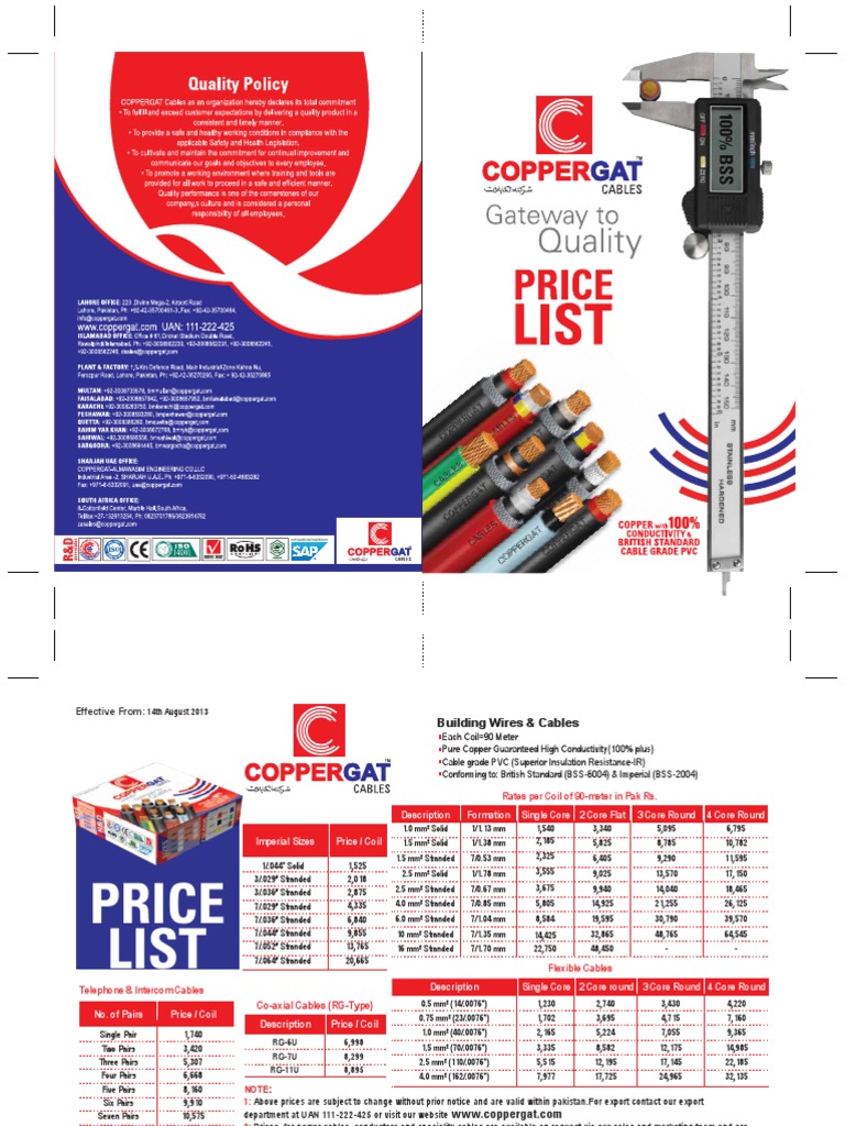 Copper Gate Rate List 1 | Download Free PDF | Equipment | Electrical ...