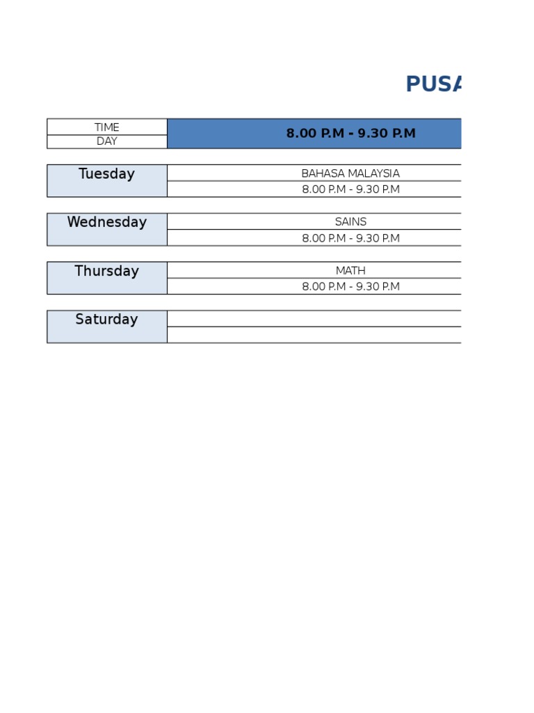 Weekly Sun-Sat Schedule Excel Template | PDF | Leisure | Sports