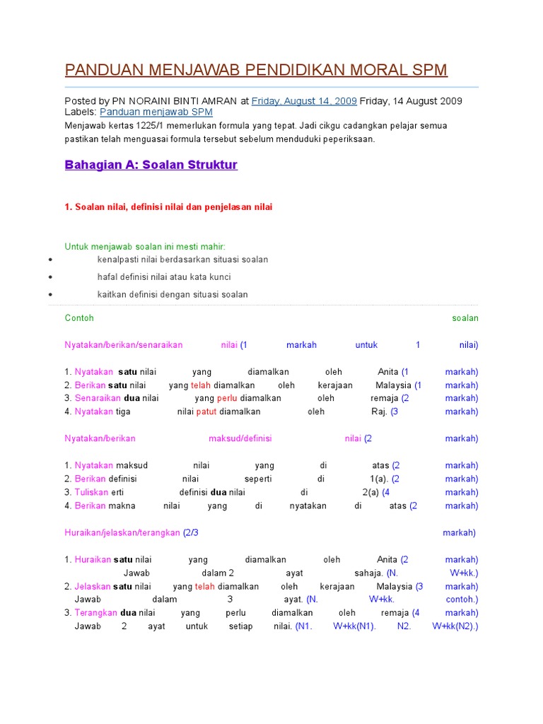 Panduan Menjawab Pendidikan Moral SPM | PDF