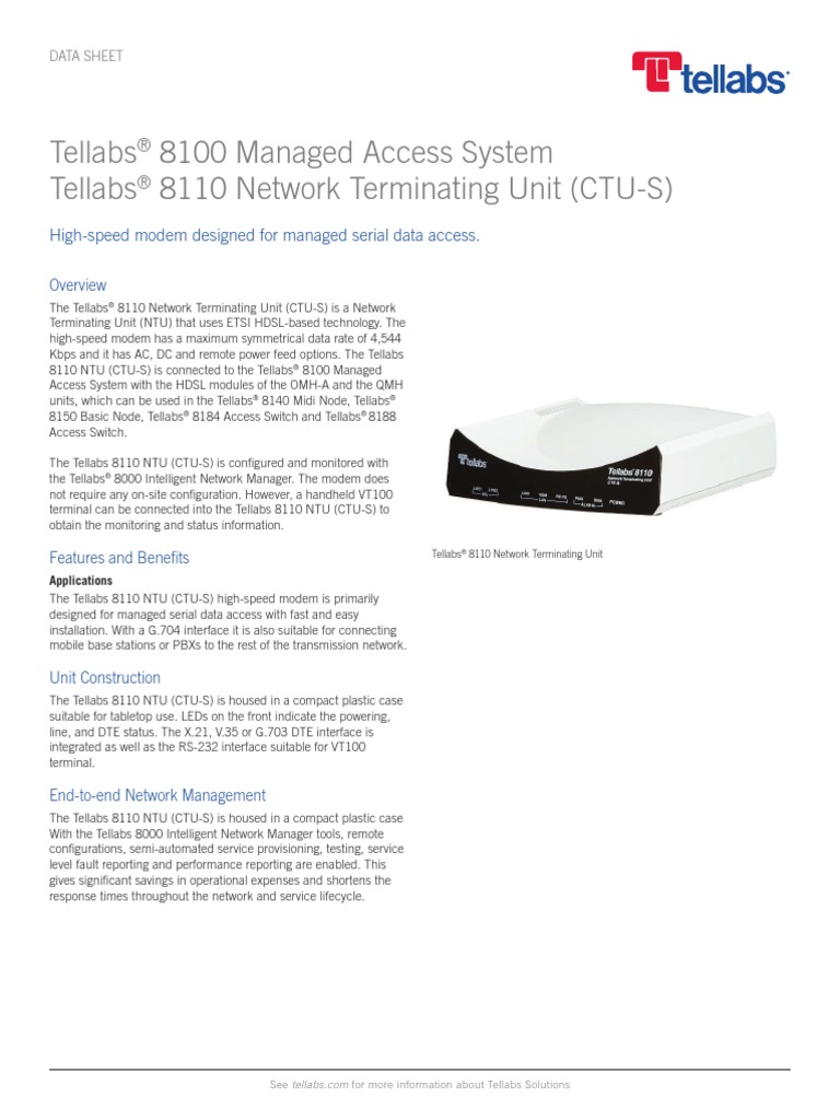 Tellabs 8110 Network Terminating Unit PDF | PDF | Electrical Connector | Computer Network