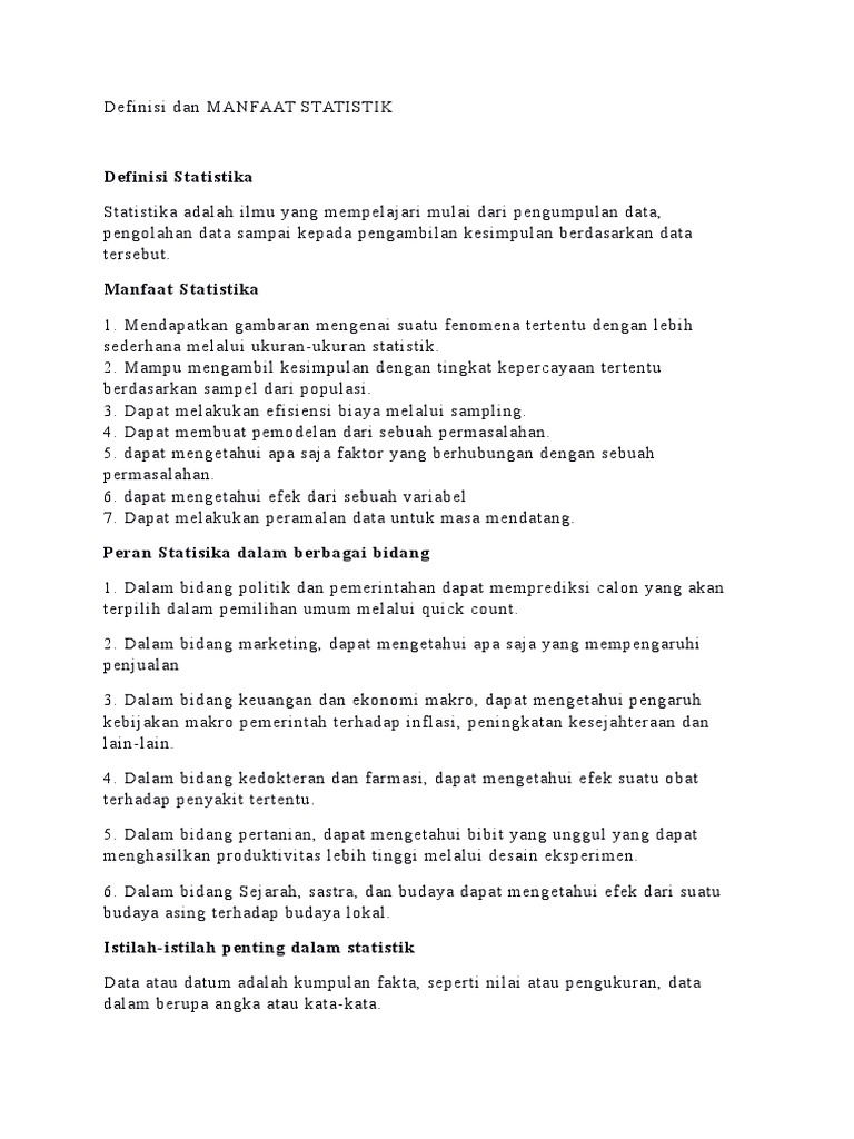 Definisi Dan Manfaat Statistik | PDF
