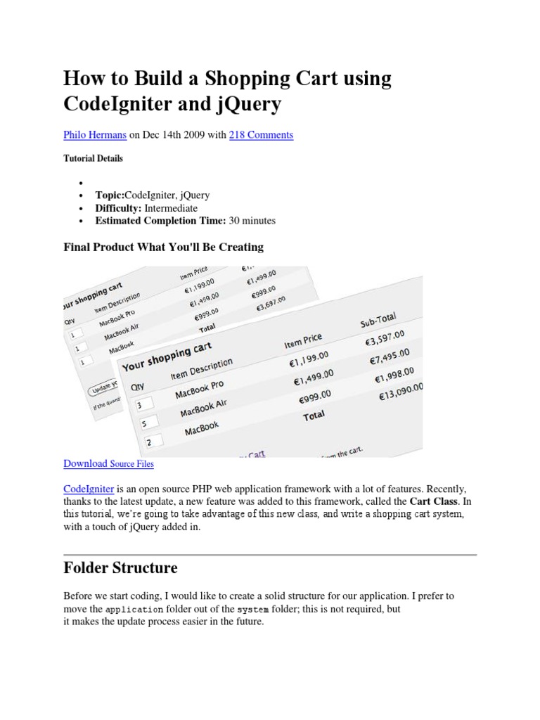 How To Build A Shopping Cart Using CodeIgniter and JQuery | PDF | Ajax (Programming) | J Query