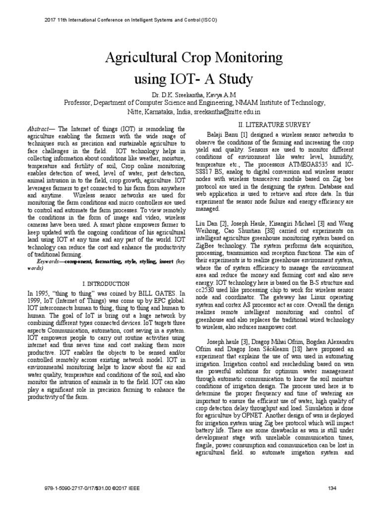 Agricultural Crop Monitoring Using IOT | PDF | Wireless Sensor Network ...