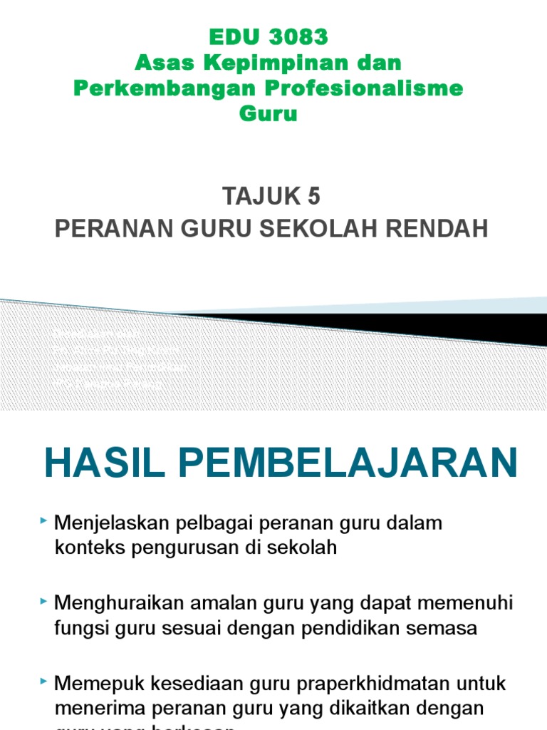 Peranan Utama Guru Sekolah Rendah | PDF