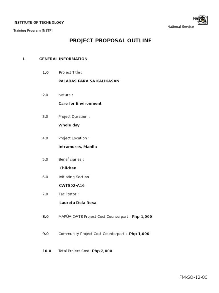 Project Proposal Outline: I. General Information | PDF | Business