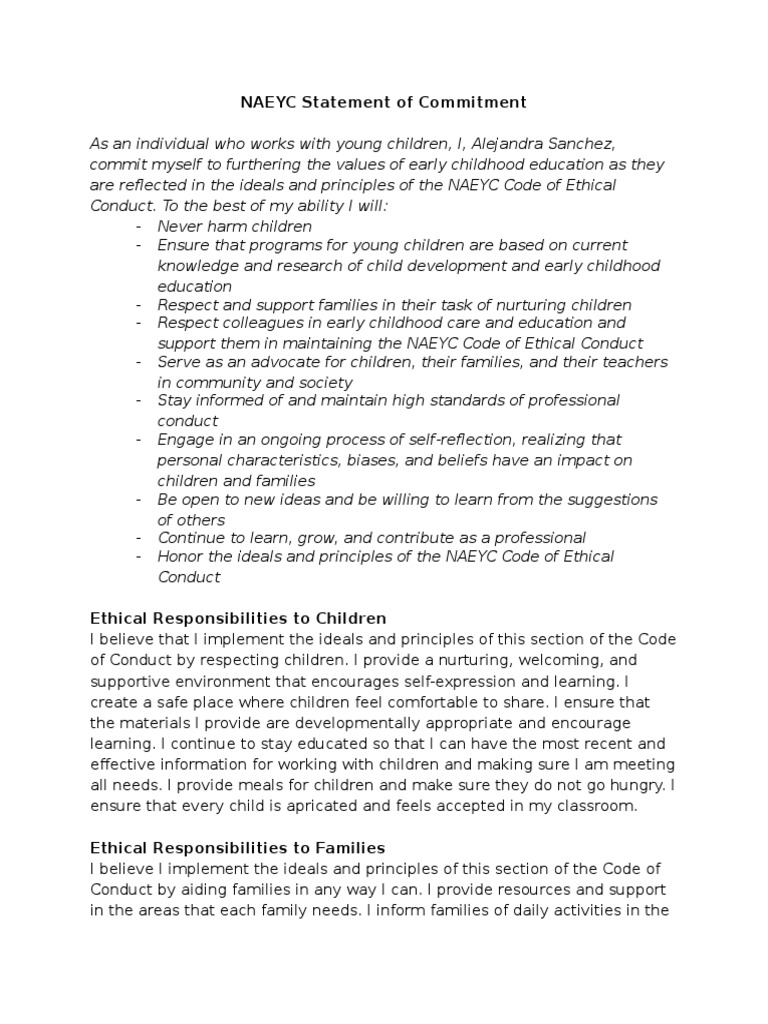 Naeyc Statement of Commitment | PDF | Early Childhood Education | Childhood