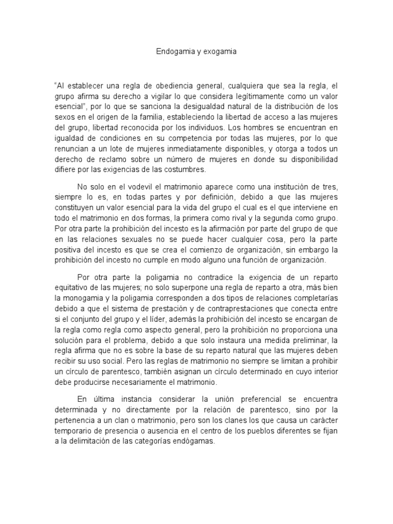 Endogamia y Exogamia | Incesto | Matrimonio | Prueba gratuita de 30 días | Scribd