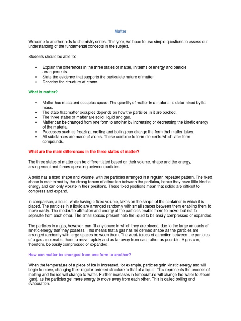 Csec Chemistry Notes 1 | PDF | Matter | Gases
