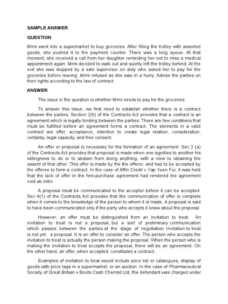 Sample Answer | PDF | Offer And Acceptance | Business Law