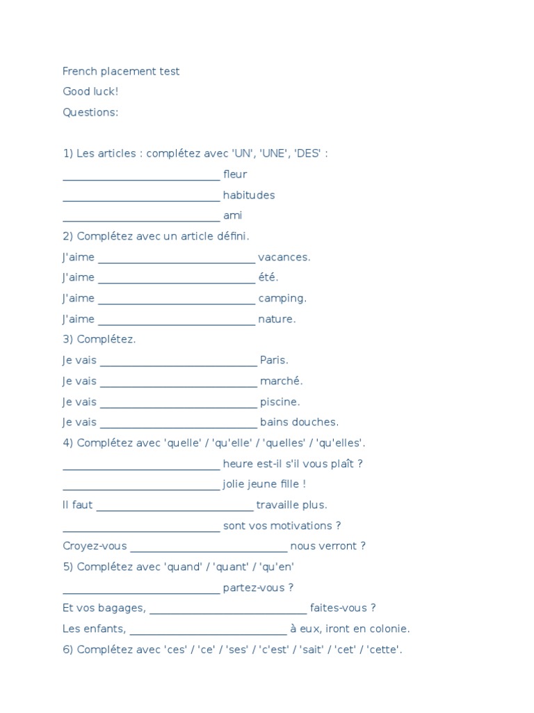 Test de placement en français | PDF