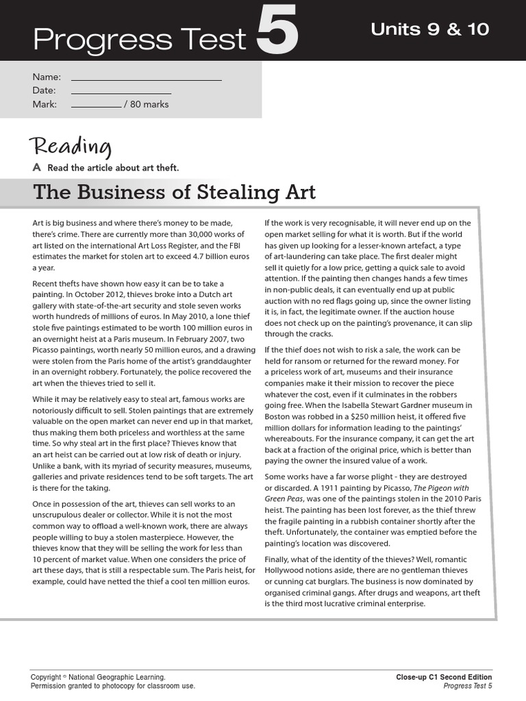 Close Up C1 Progress Test 5 | PDF | Theft | Paintings
