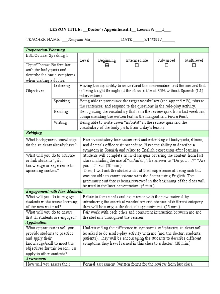 Xinyuan - Lesson Plan Draft 1 | PDF | Educational Assessment | Vocabulary