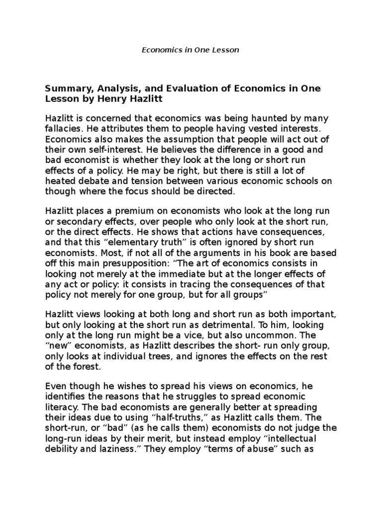 Economics in One Lesson | PDF | Minimum Wage | Prices