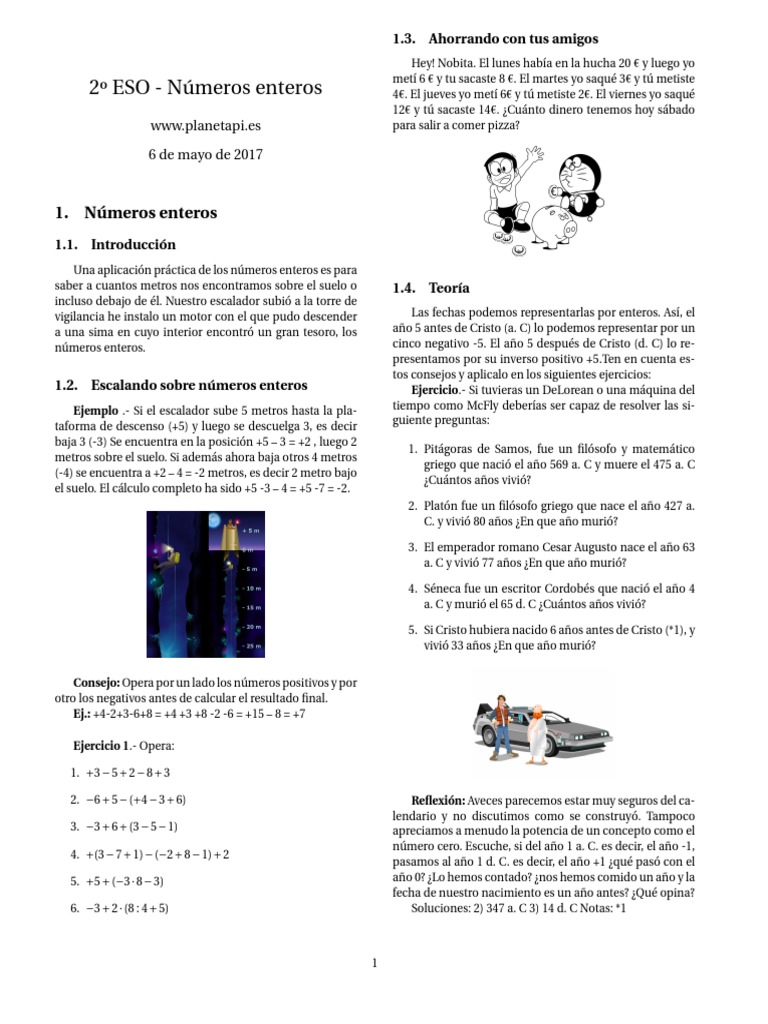 Números Enteros para 2º ESO | PDF | Entero | Enseñanza de matemática