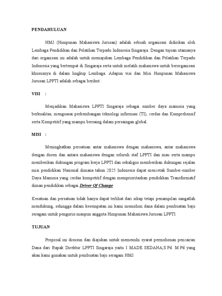 Contoh Proposal Pengajuan Program Kerja - Aneka Contoh