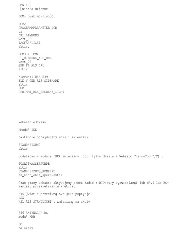 Kodowanie Modułów BMW NCS-Przydatne Funkcje | PDF