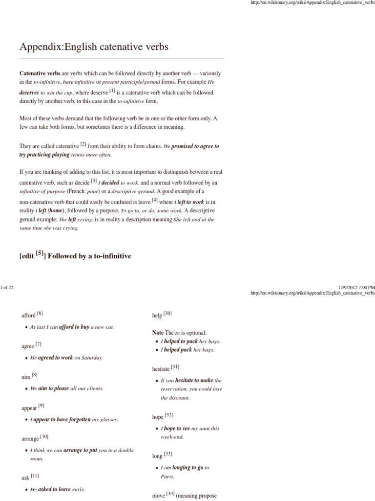 Catenative Verbs List PDF | PDF | Verb | Syntax