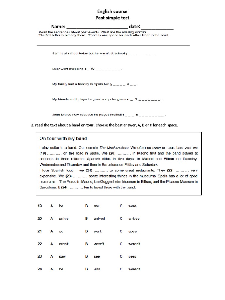 Past Simple Test | PDF