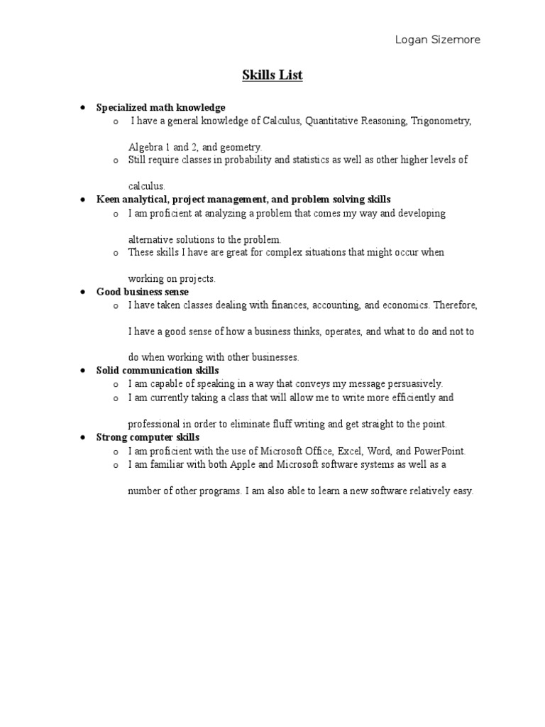 Skills List | PDF | Teaching Mathematics | Learning
