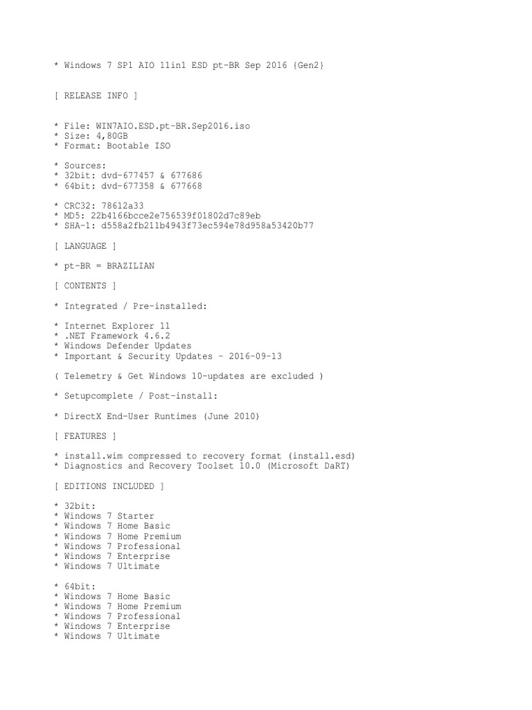 Windows 7 SP1 AIO 11in1 ESD PT-BR Sep 2016 (Gen2) | PDF