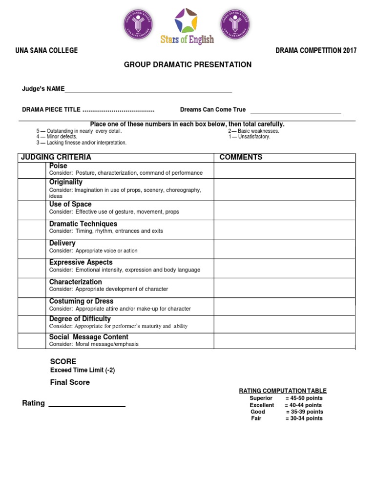 Drama Judging Criteria SoE | PDF