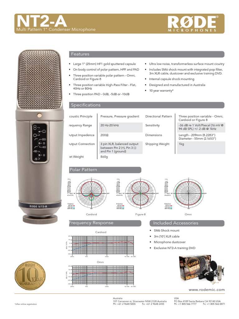 Nt2 a Datasheet | Microphone | Sound Technology