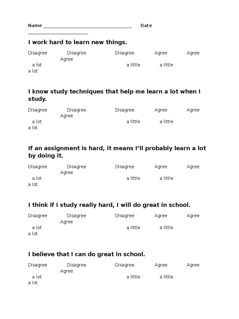 Mindset Questionnaire For Students | PDF