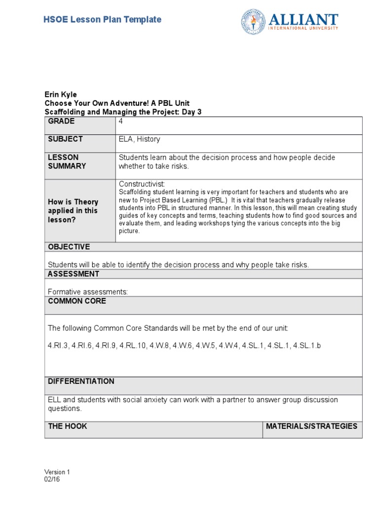 PBL Lesson: Risk Decision-Making | PDF | Risk | Lesson Plan