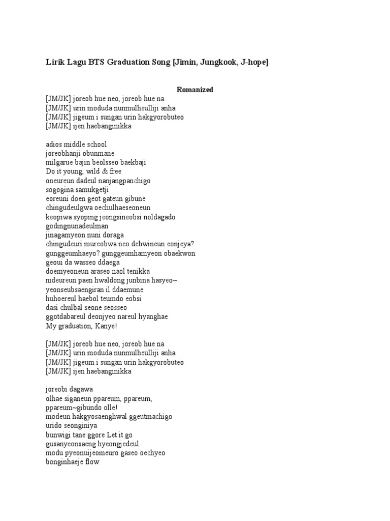 Lirik Lagu BTS Graduation Song | PDF