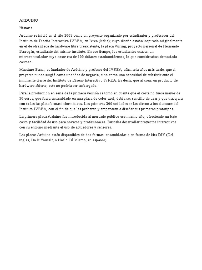 Historia Arduino - Odt | PDF
