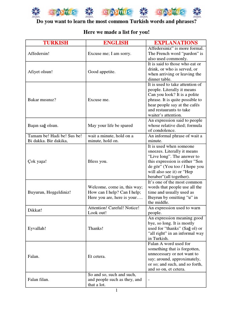 Basic Turkish Words Phrases Etu PDF | PDF