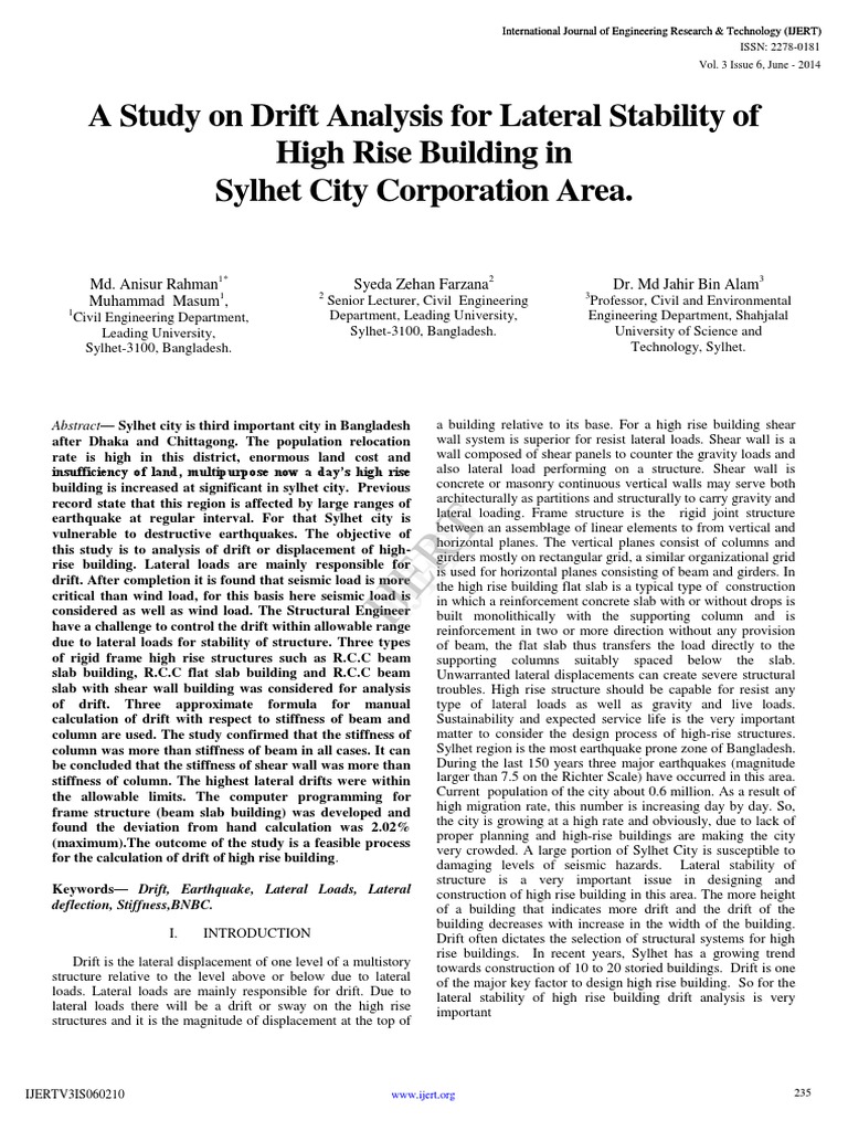 Drift Analysis For Lateral Stability PDF | PDF | Bending | Beam (Structure)
